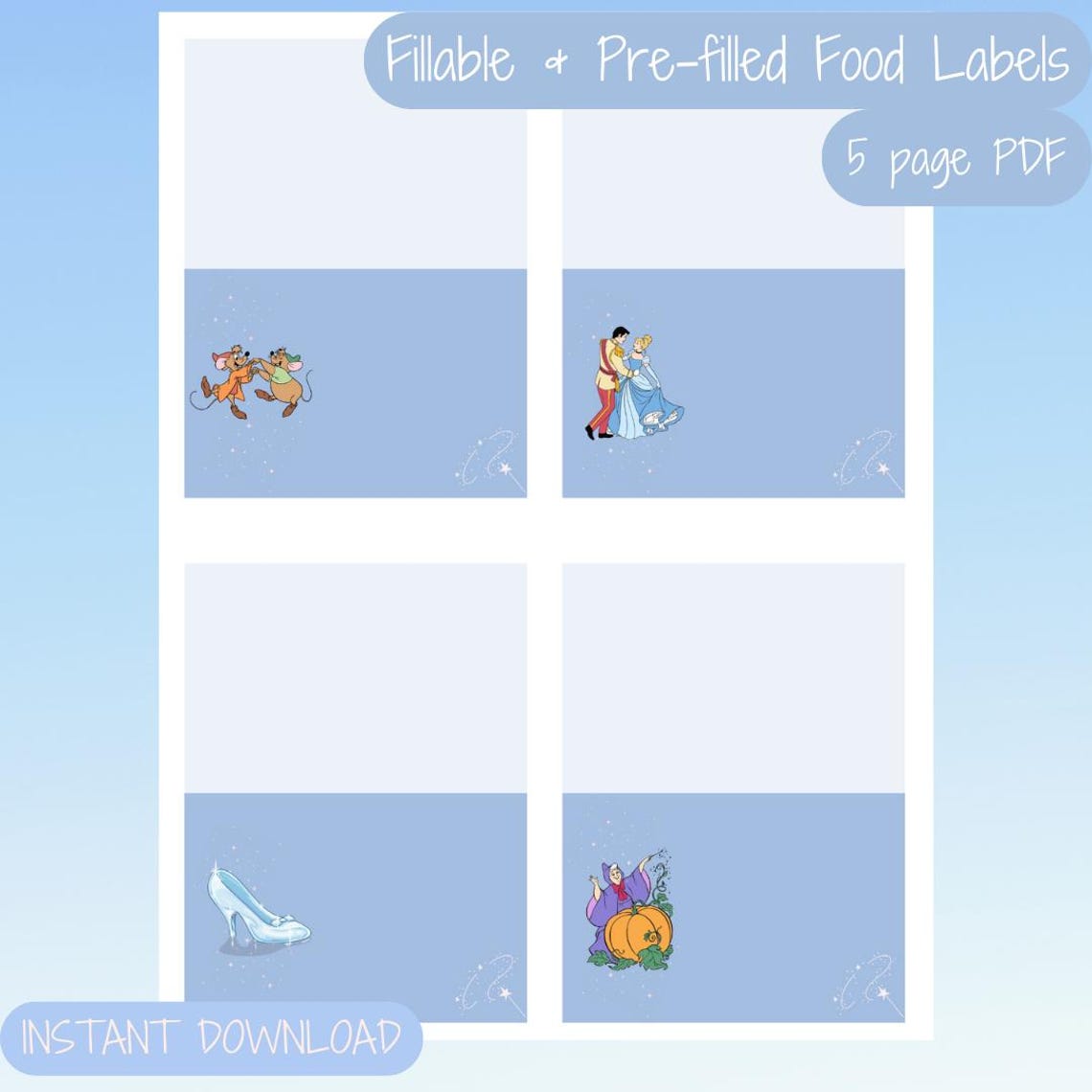 Cinderella Food Labels, Cinderella Place Cards, Cinderella Food Tent ...