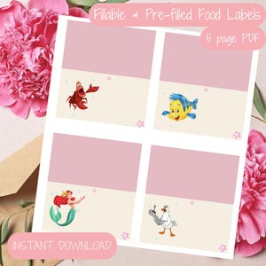 Ariel Birthday Place Cards, Little Mermaid Food Labels (PDF Download ...