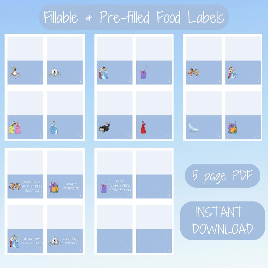 Cinderella Food Labels, Cinderella Place Cards, Cinderella Food Tent ...