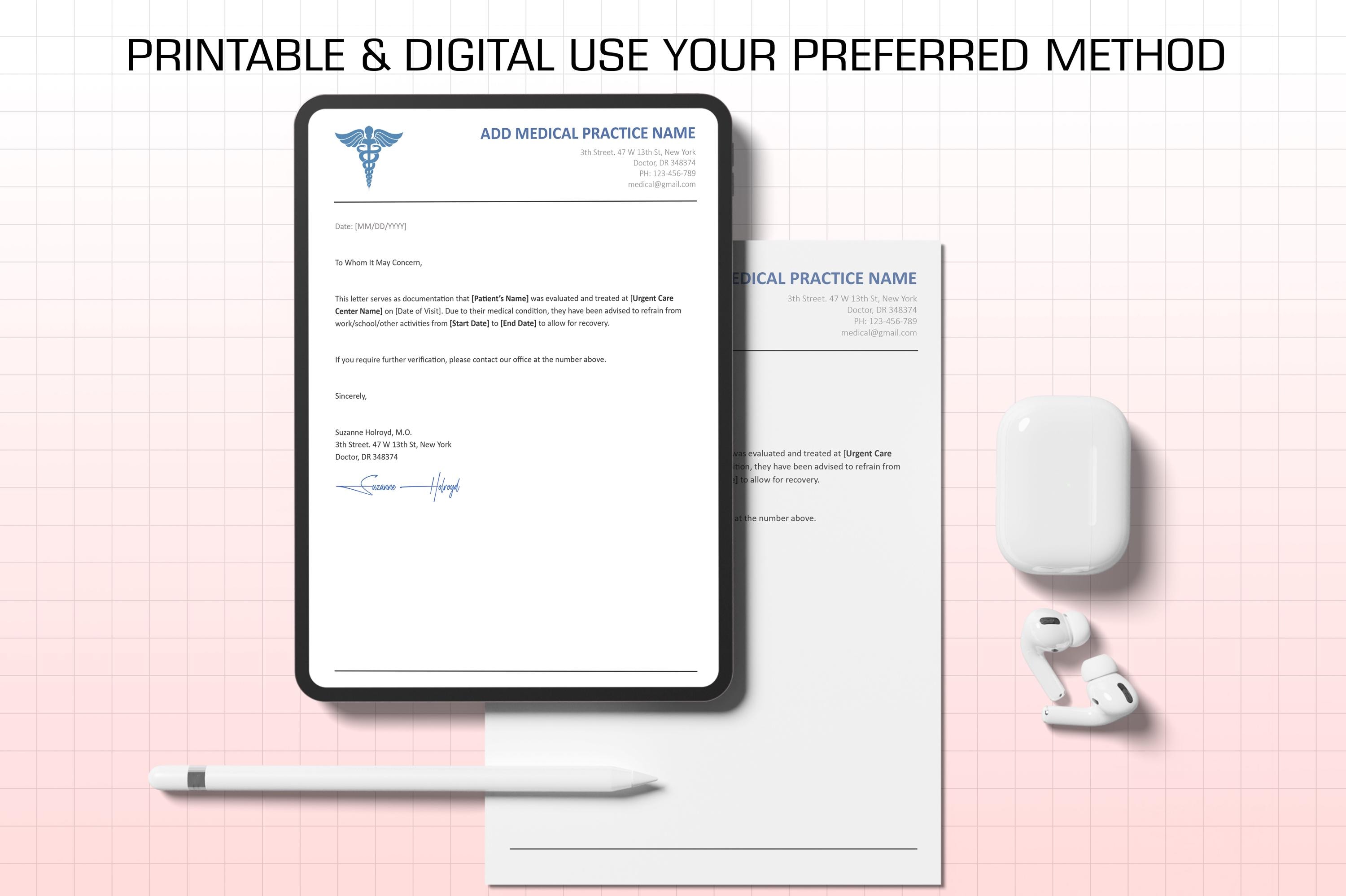 Editable Urgent Care Doctor Note for Work & School, Doctor Excuse Note ...