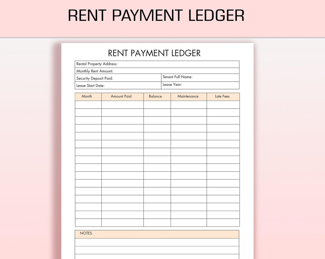 Rent Payment Ledger Template| Rental Payment Tracker| Monthly Rent Payment Tracker| Rental ...