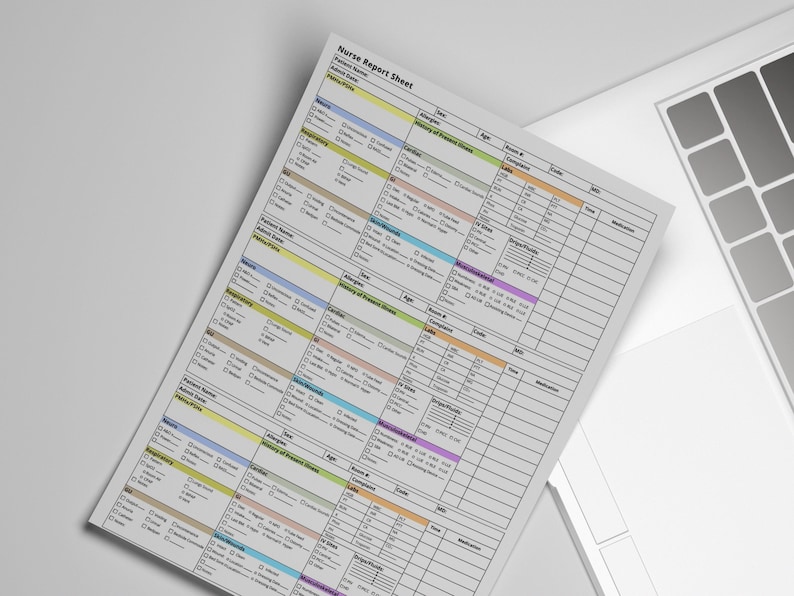 3 Patient Nursing Report Sheet W/ Hourly Rounding, Med Surg Nurse Brain ...