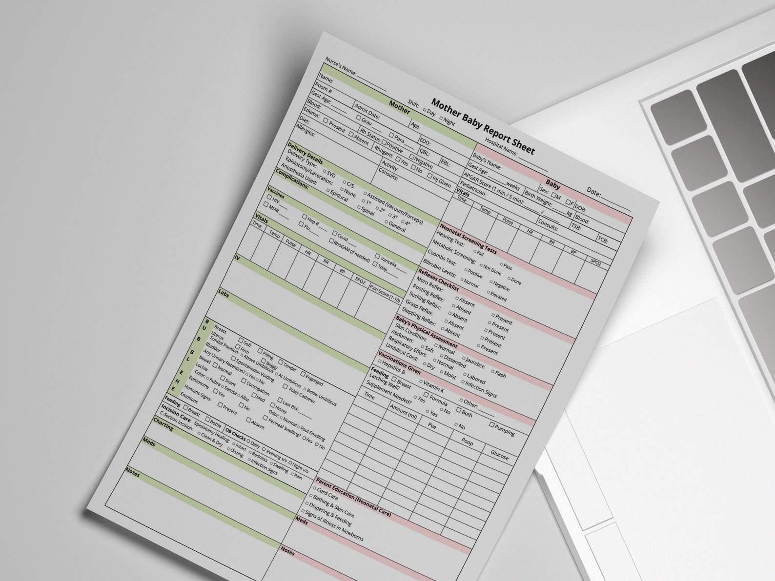 Mother Baby Nurse Report Sheet Medsurg | Postpartum Nursing Report ...