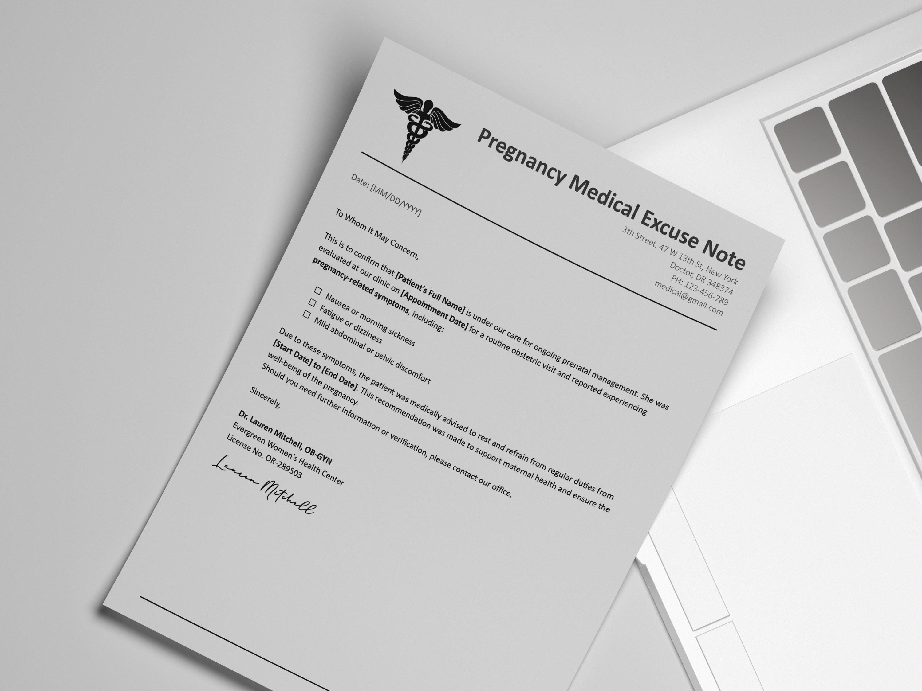 Editable Doctors Note for Pregnancy, OBGYN Work Excuse Template, Medical Excuse Note, Drs Note ...