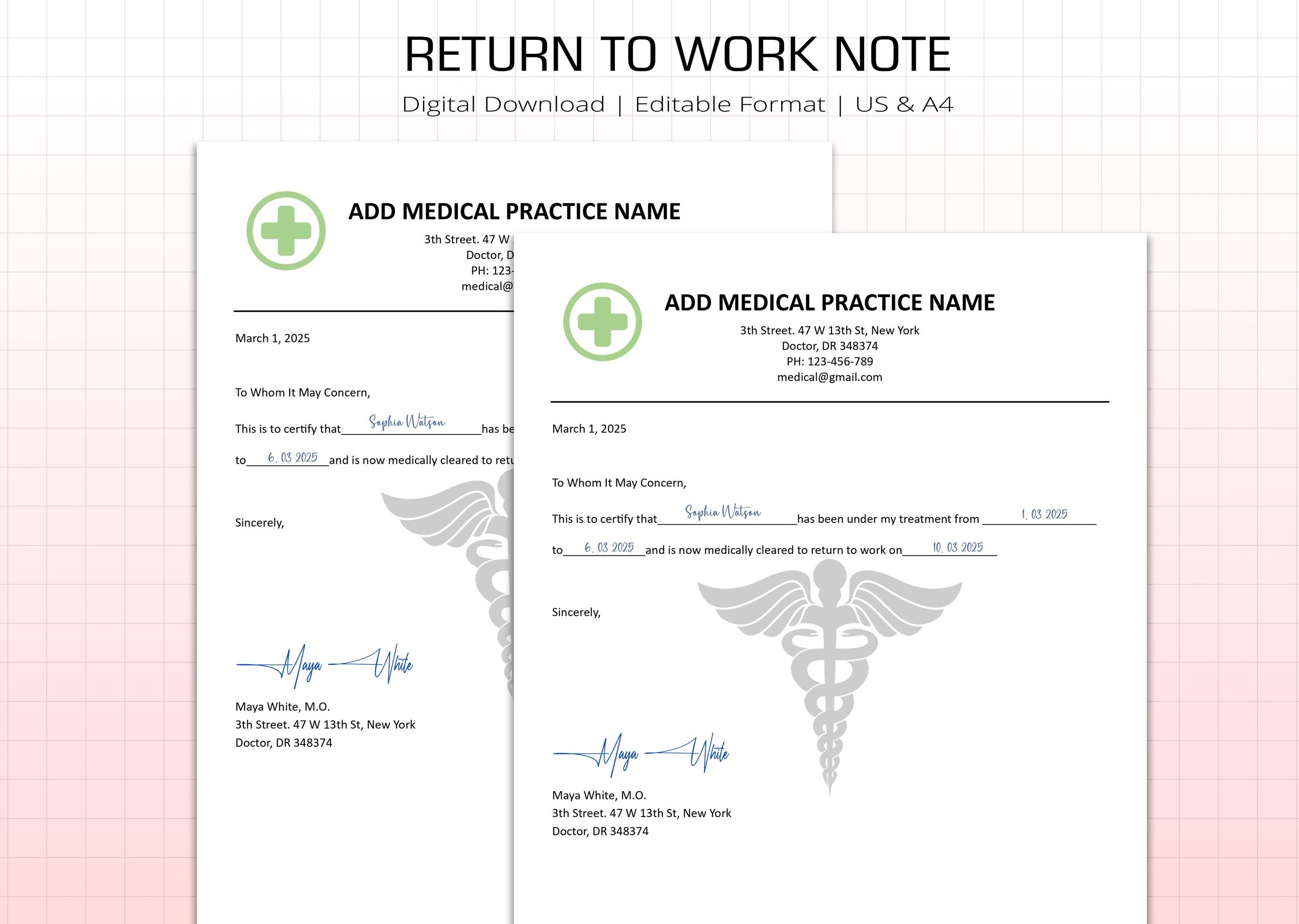 Return to Work Doctor Note With Signature Doctor Excuse Note Template ...