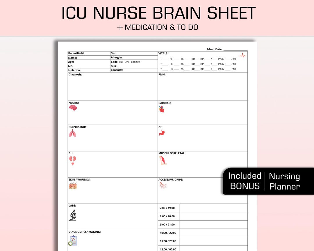 Cute Nurse Brain Sheet - Med Surg Report Sheet - Tele Report Sheet ...