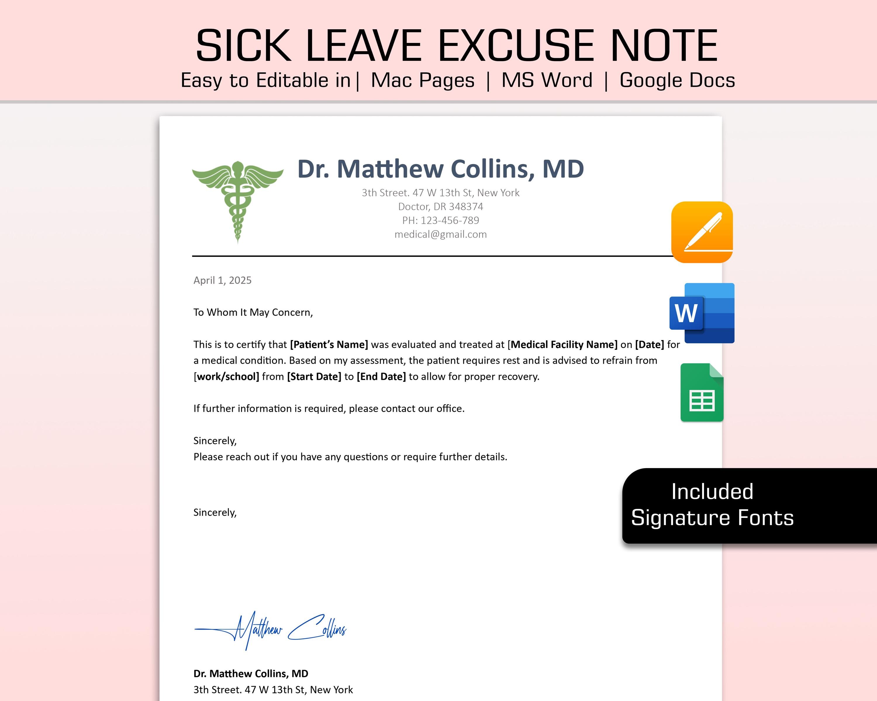 Editable Sick Leave Doctor Note For Work School Doctor Excuse Note Editable Sick Leave Doctor Note For Work School Doctor Excuse Note