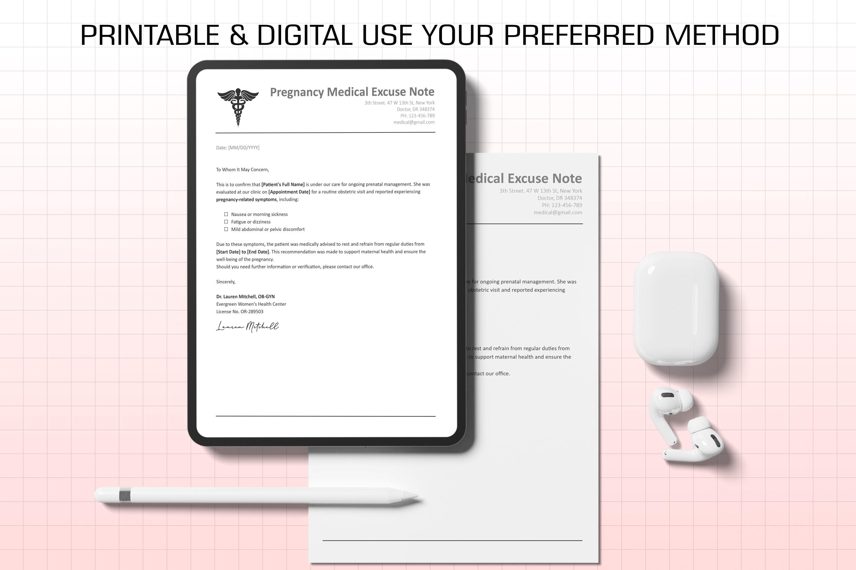 Editable Doctors Note for Pregnancy, OBGYN Work Excuse Template ...