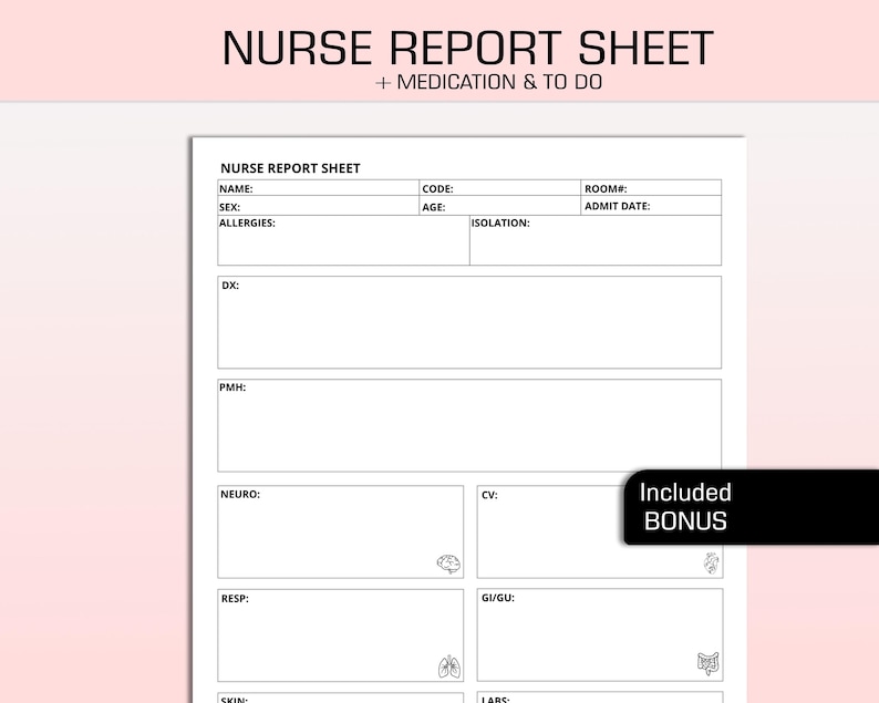 Nurse Brain ICU Nursing Report Sheet, Med Surg Nurse Handoff Report ...