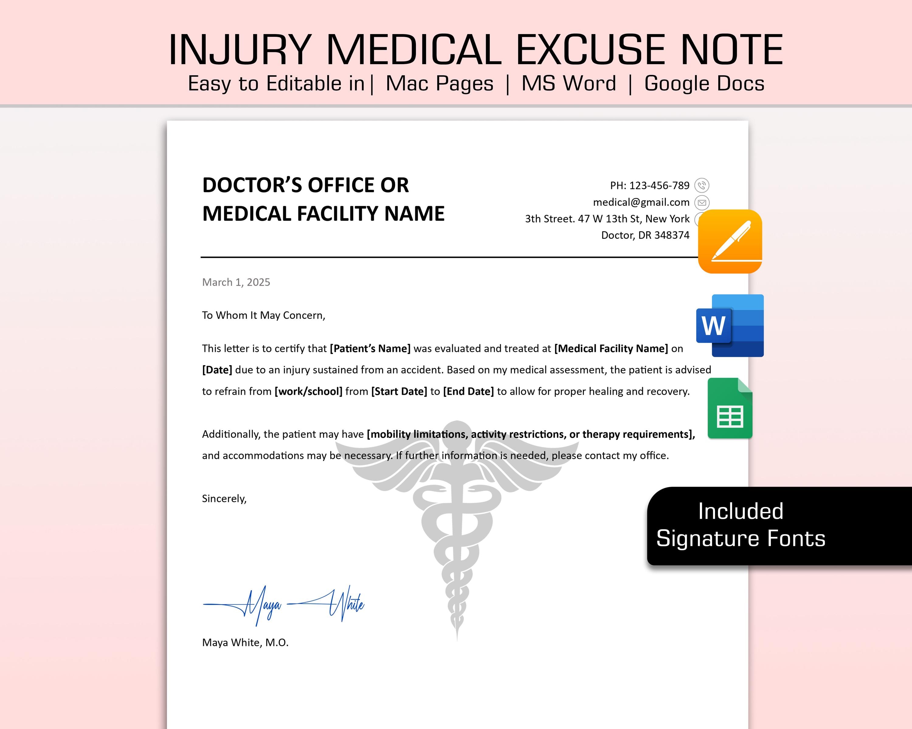 Fillable Doctors Note for Work, Doctor Excuse Note Due to Fracture ...