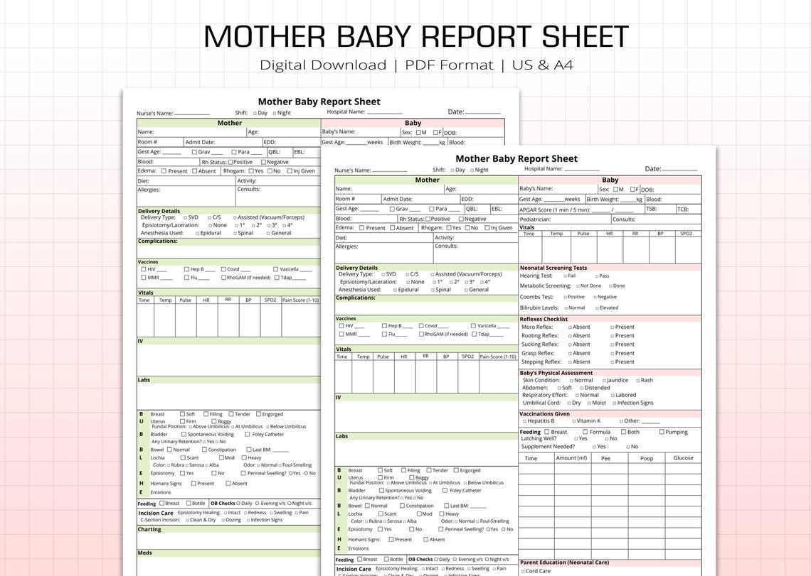 Mother Baby Nurse Report Sheet Medsurg | Postpartum Nursing Report ...