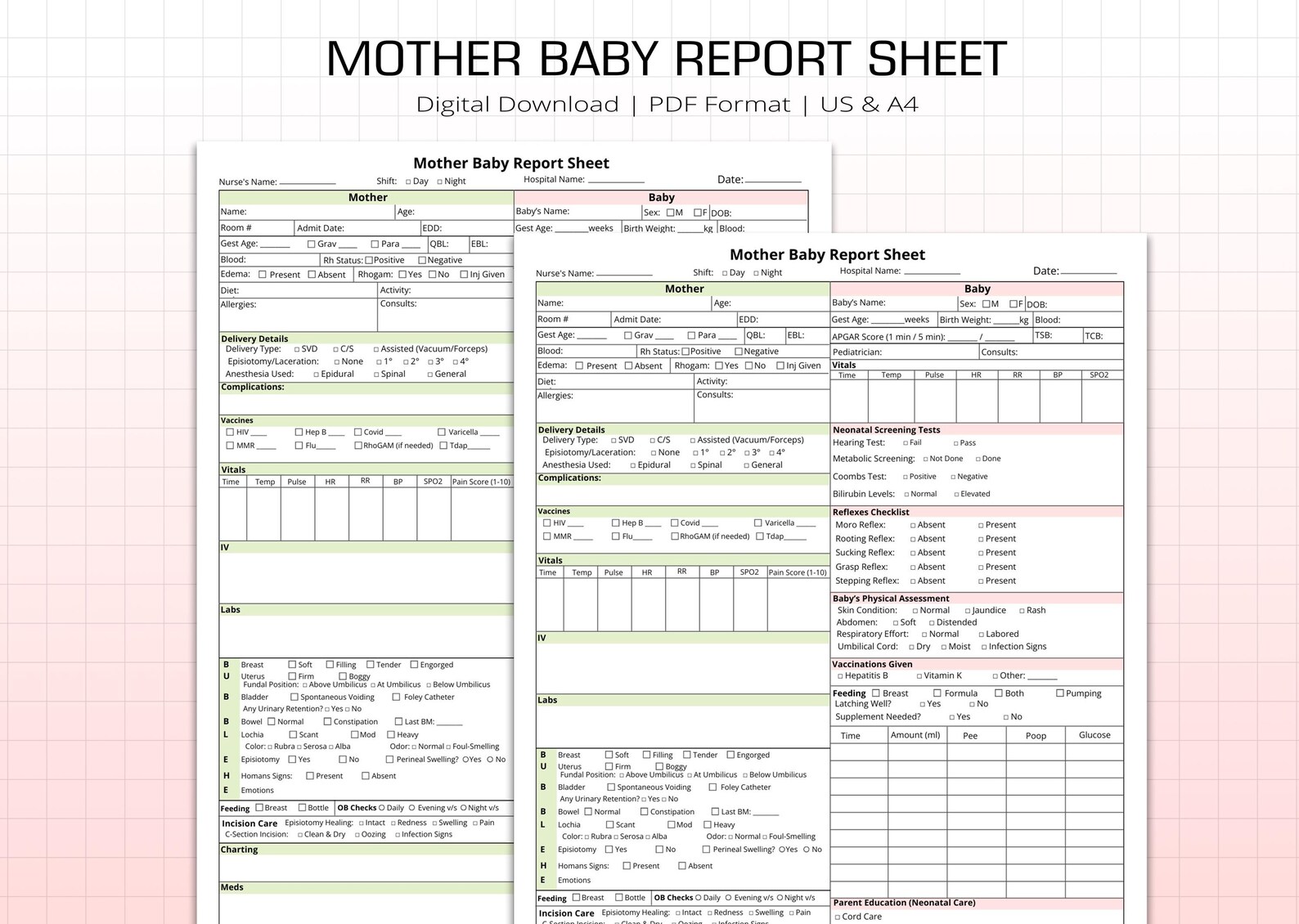 Mother Baby Nurse Report Sheet Medsurg | Postpartum Nursing Report ...