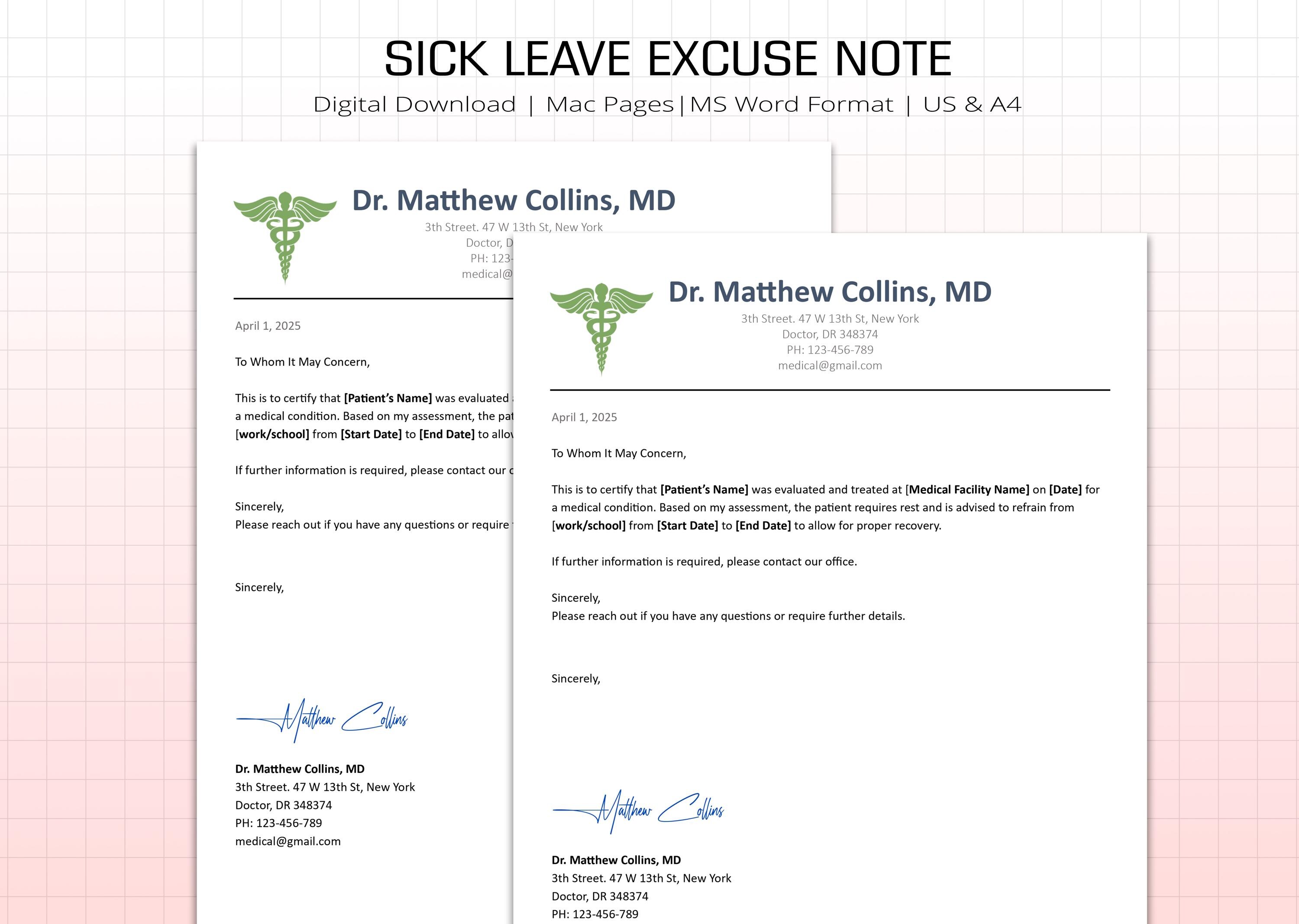 Editable Sick Leave Doctor Note for Work & School, Doctor Excuse Note ...