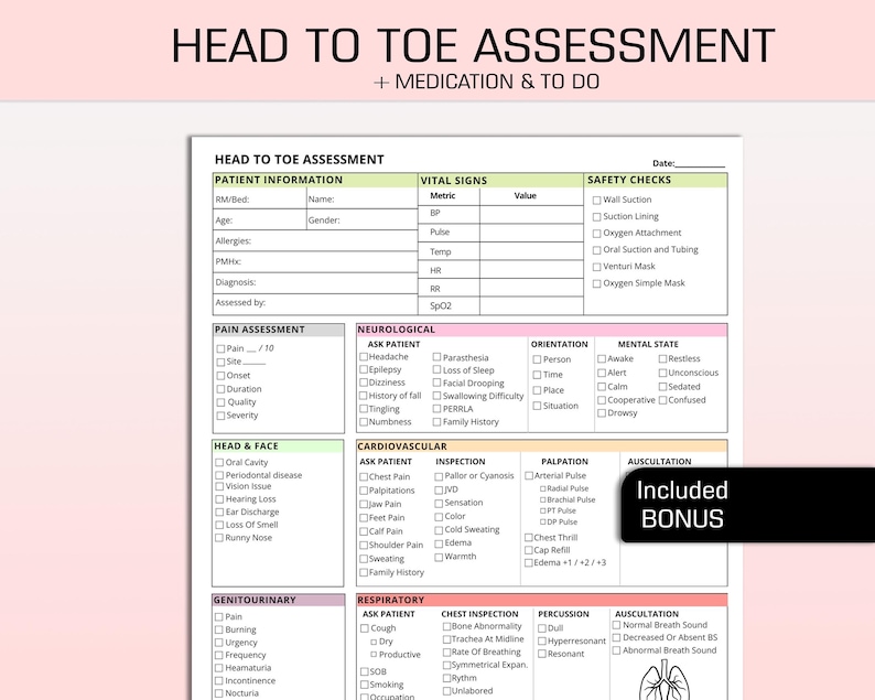 Nursing Head to Toe Assessment , Head to Toe Nursing Student Study ...