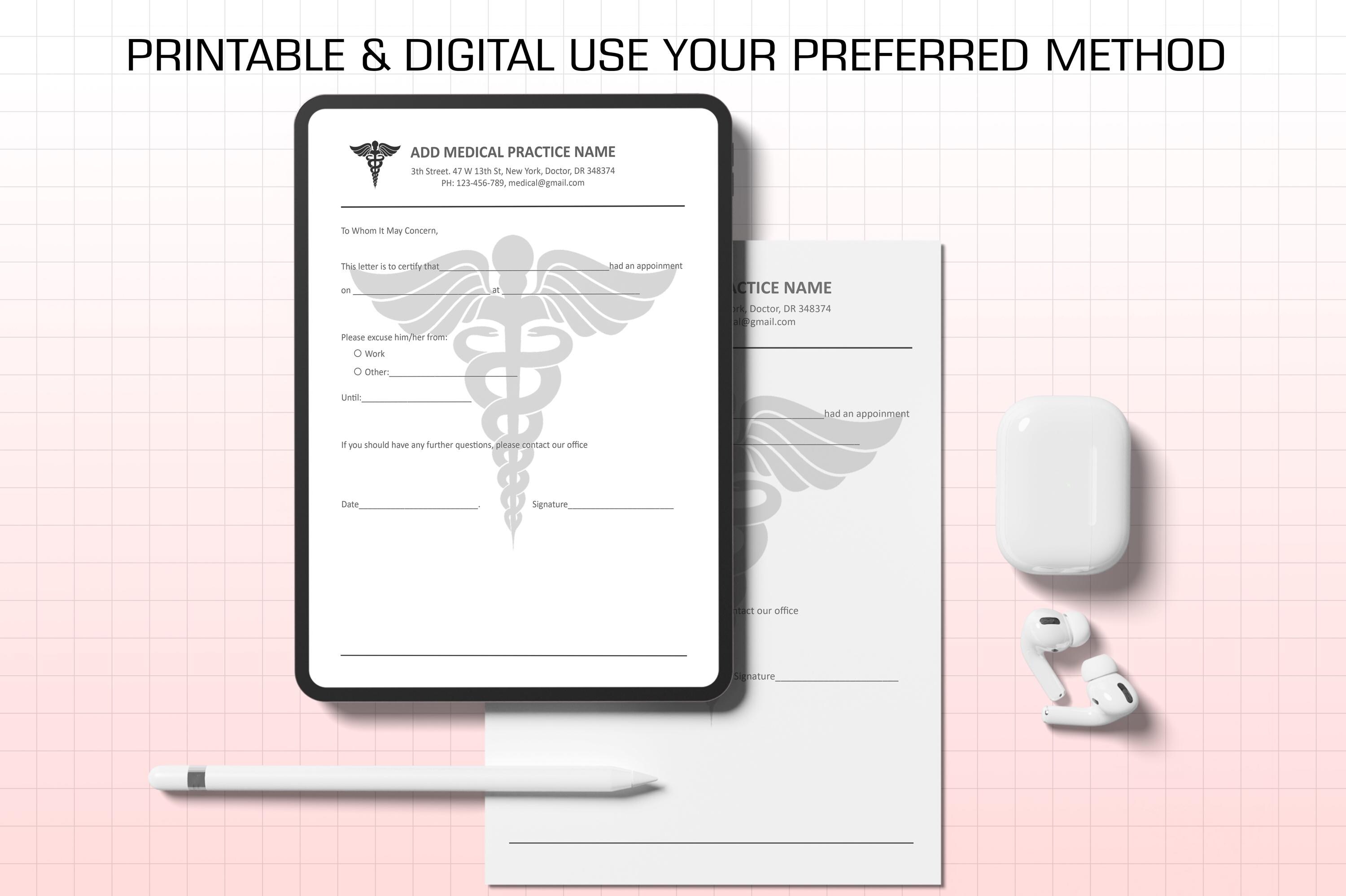 Fillable Doctors Note | Doctor Excuse Note Template | Custom Drs ...