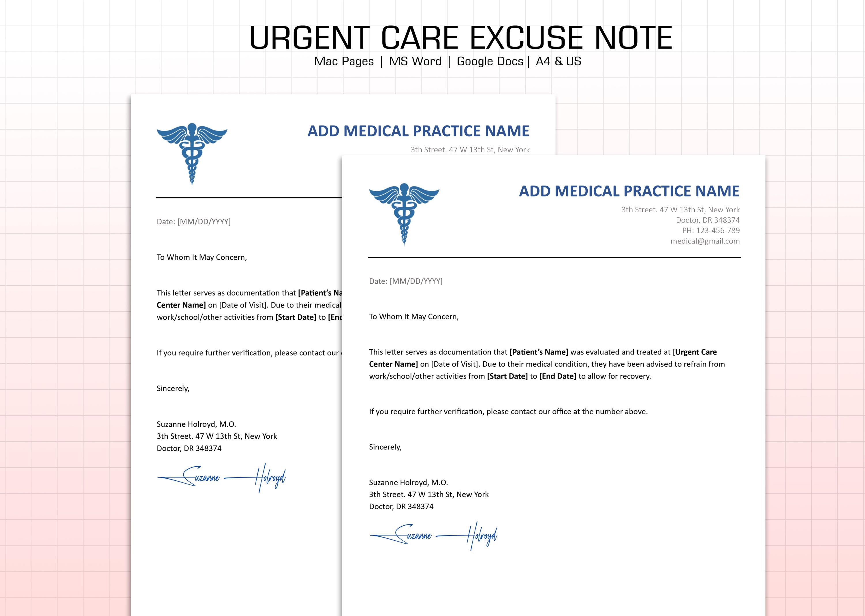 Editable Urgent Care Doctor Note for Work & School, Doctor Excuse Note Template, Doctor's Excuse ...