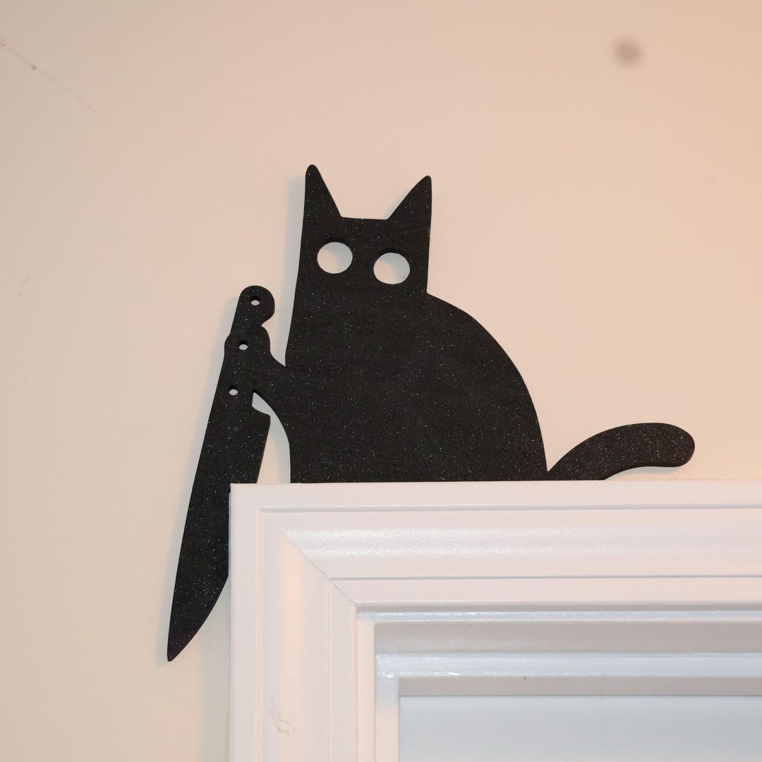 Stabby Cat Door Hanger | Funny Cat Wall Décor | Handmade Cosmic Color ...