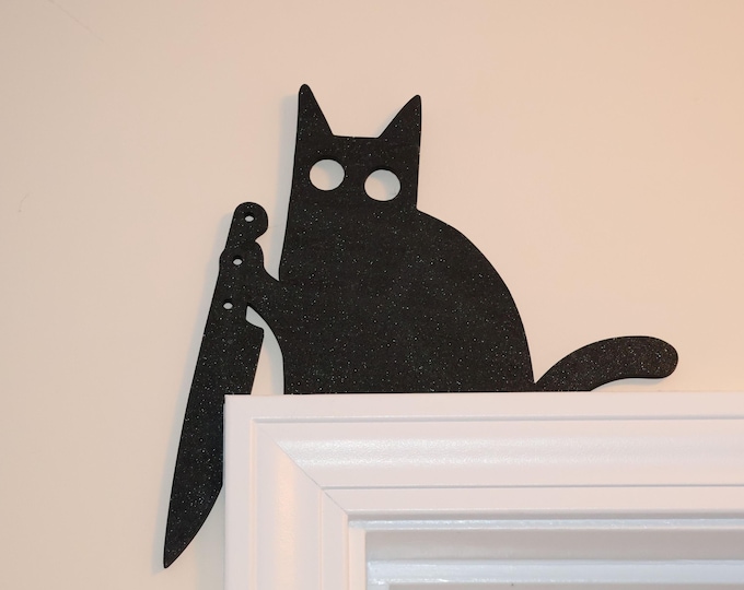 Stabby Cat Door Hanger | Funny Cat Wall Décor | Handmade Cosmic Color ...