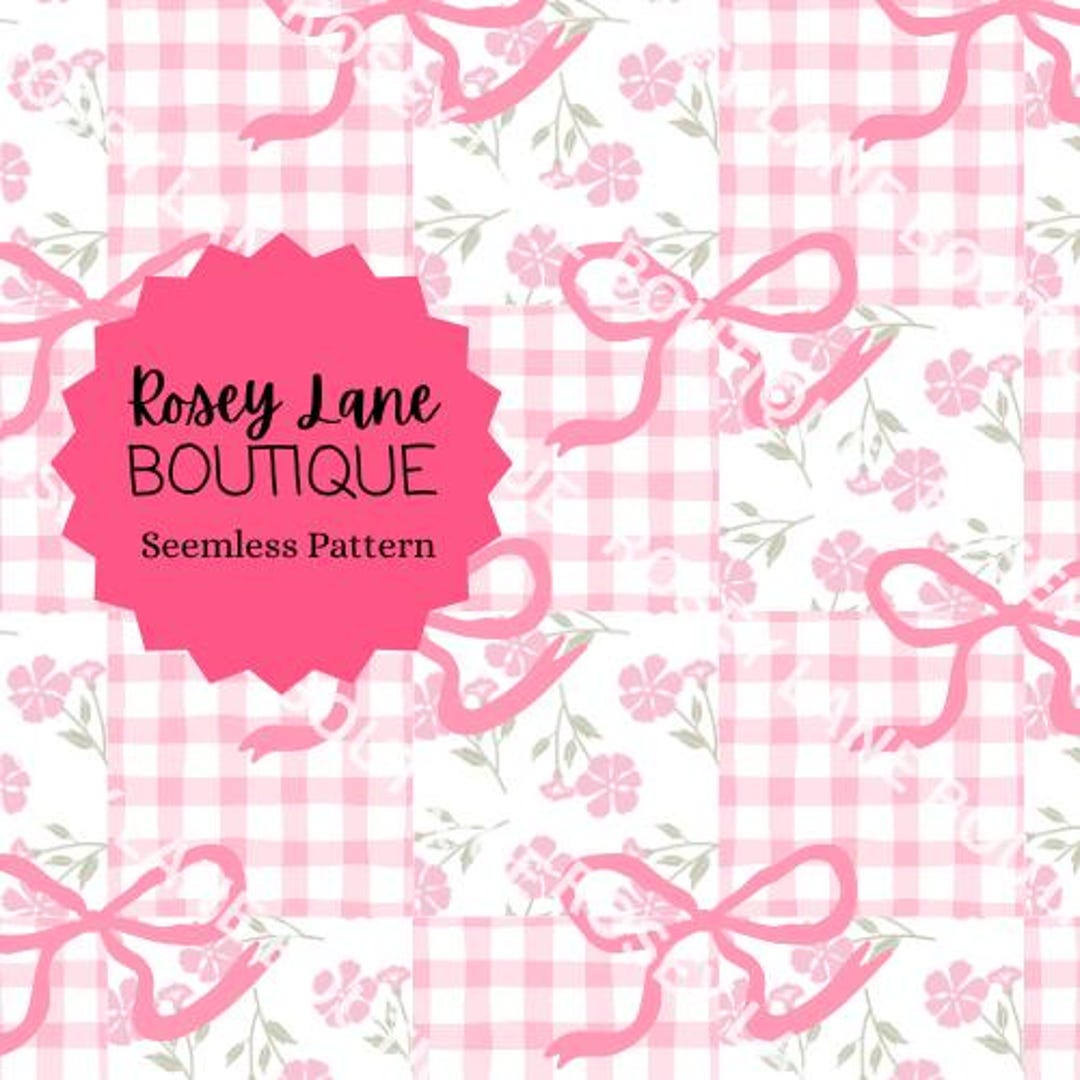 Pink Gingham Floral Digital Paper | Seamless Bow Pattern - Etsy
