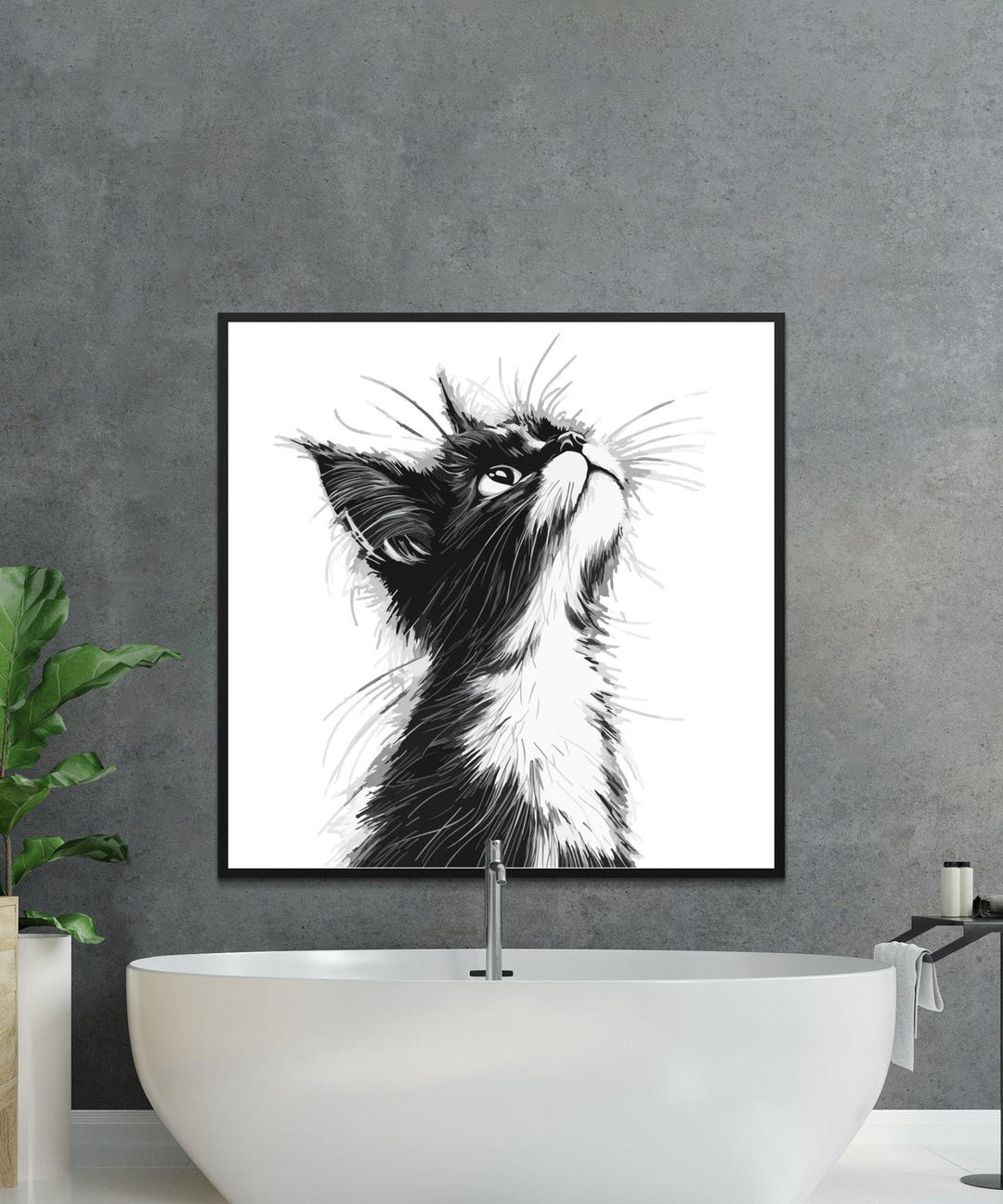 Cute Cat Line Art Print Digital Download, Black and White Cat ...