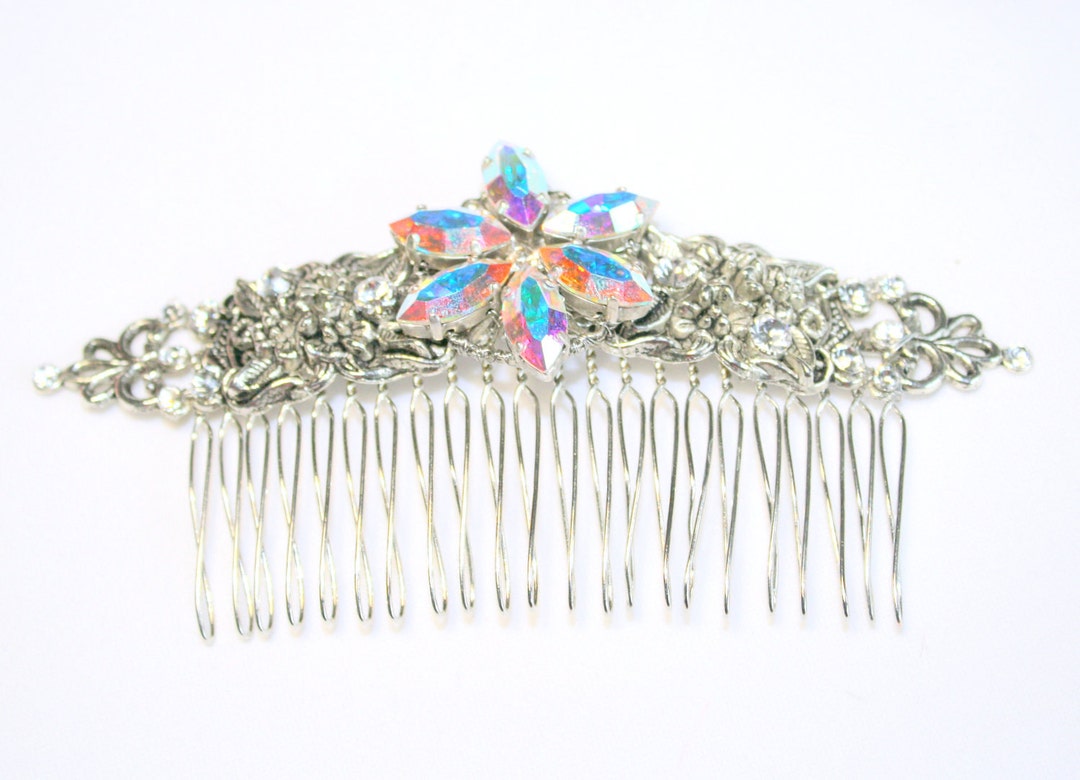 Grace - Vintage Style Bridal Hair Comb With Clear AB Swarovski Navette ...