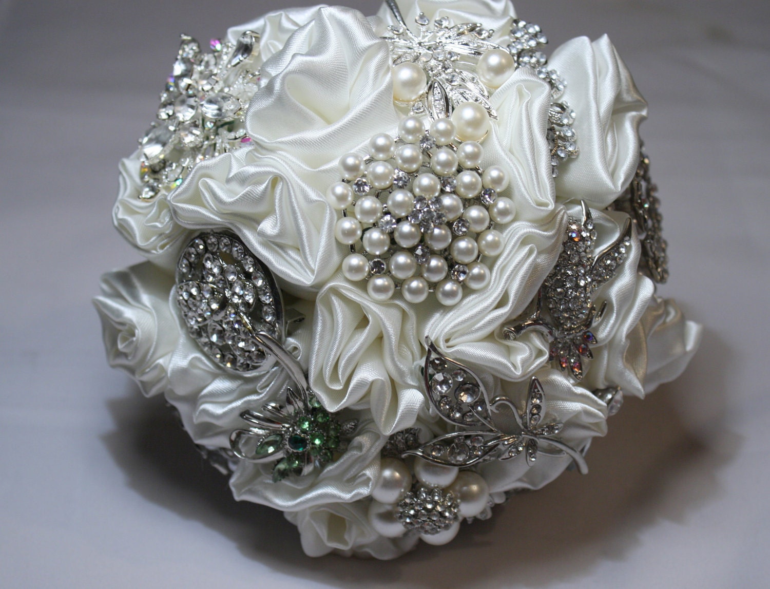 Brooch Fabric Bouquet With Silver Diamante & Pearl Brooches | Etsy