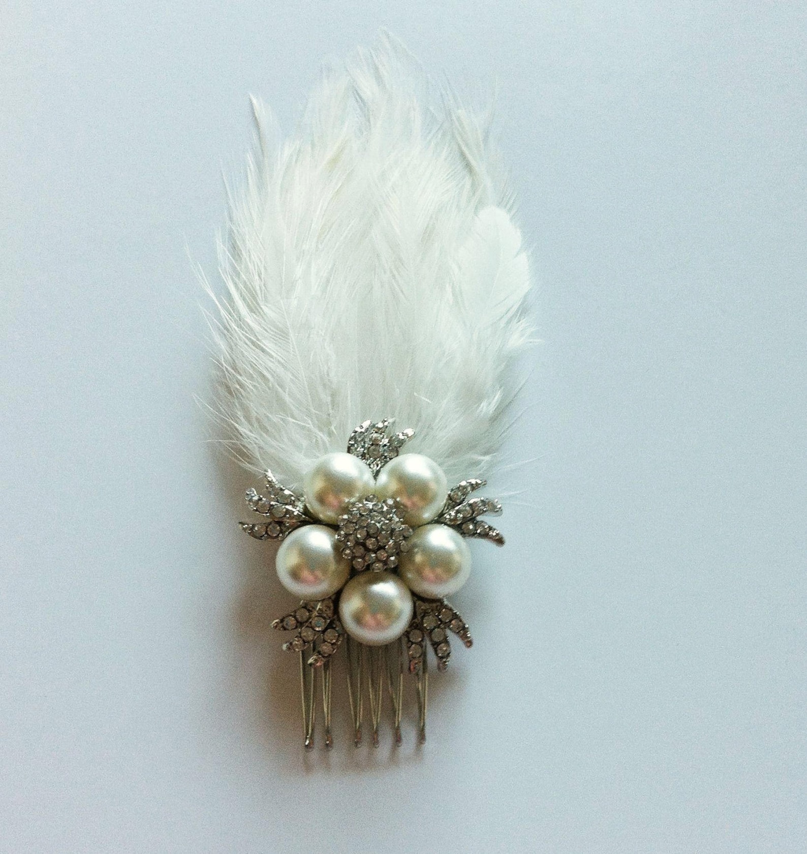 Feather Bridal Hair Comb With Pearls & Diamante - Etsy UK