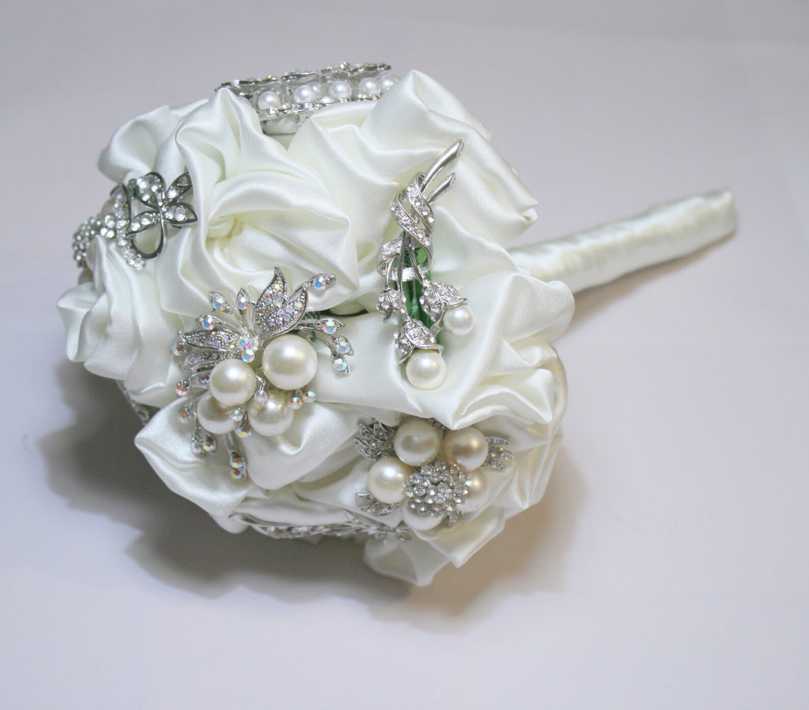 Brooch Fabric Bouquet With Silver Diamante & Pearl Brooches and ...
