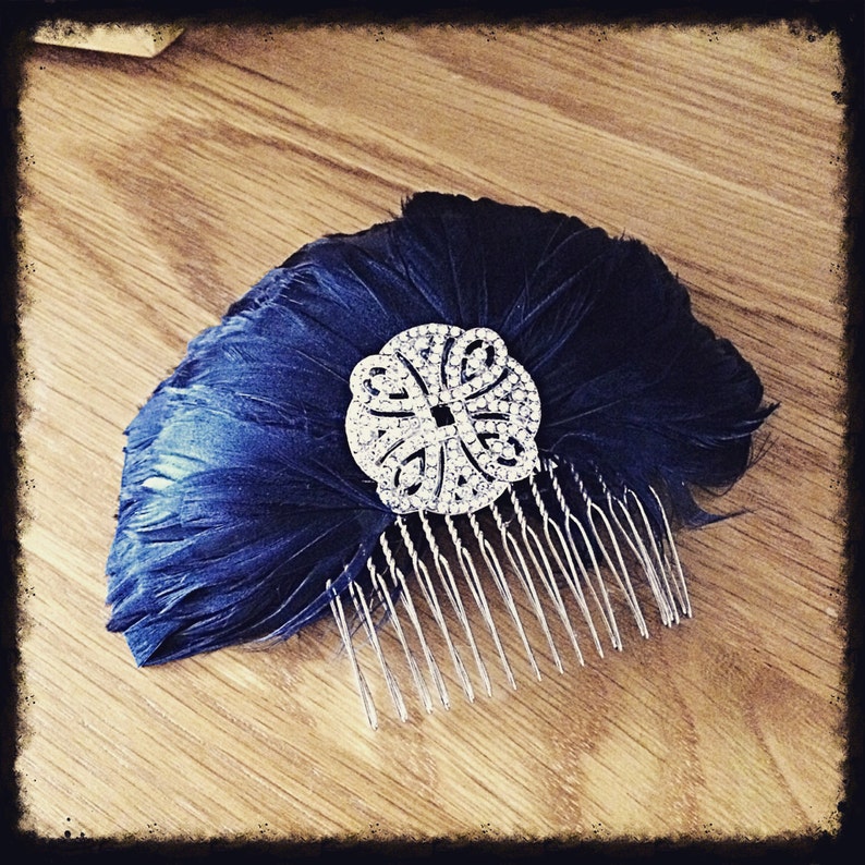 Navy Feather Comb Parisian Style Art Deco Inspired Bridal Comb - Etsy