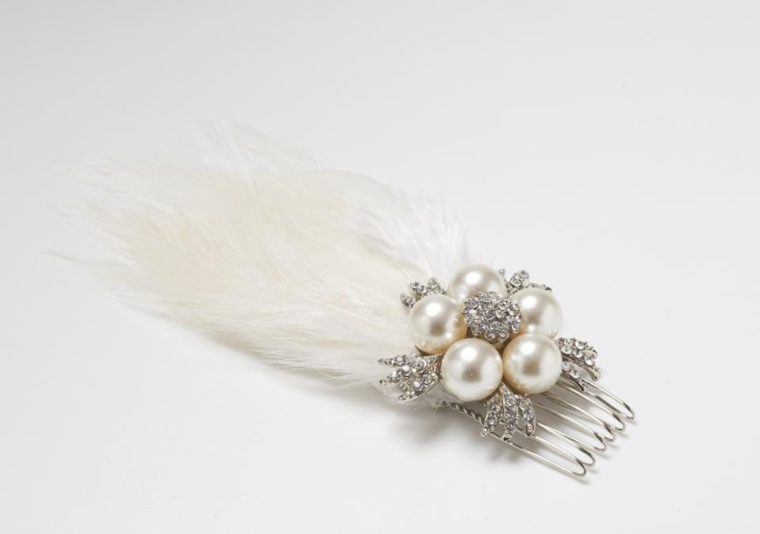 Feather Bridal Hair Comb With Pearls & Diamante - Etsy