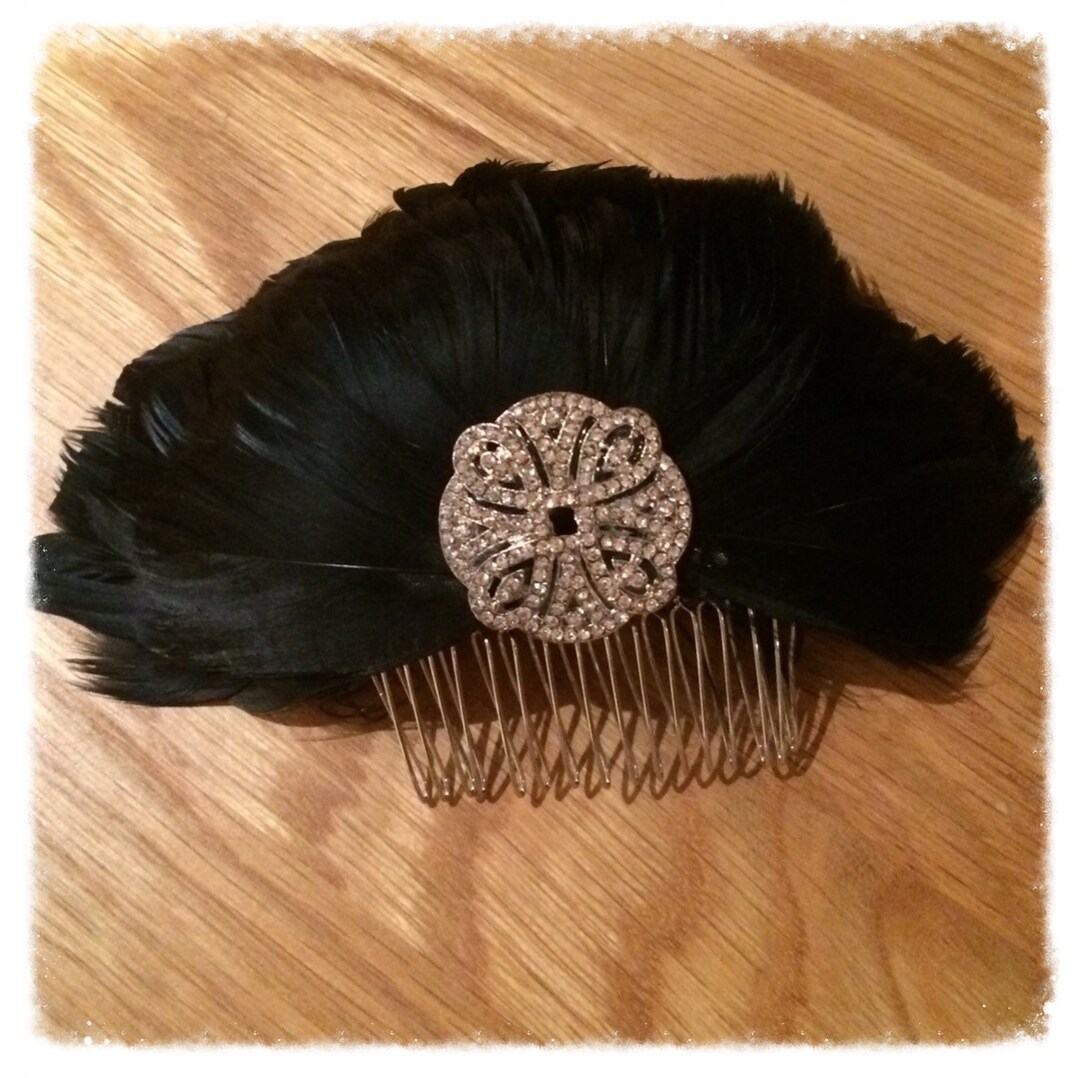 Black Feather Comb Parisian Style Art Deco Inspired Bridal Comb ...