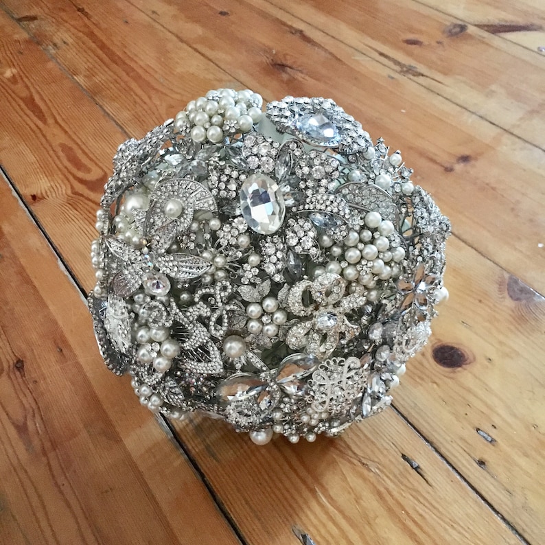 Small Rhinestone Wedding Brooch Bouquet - Diamante Red Crystal & Pearl ...