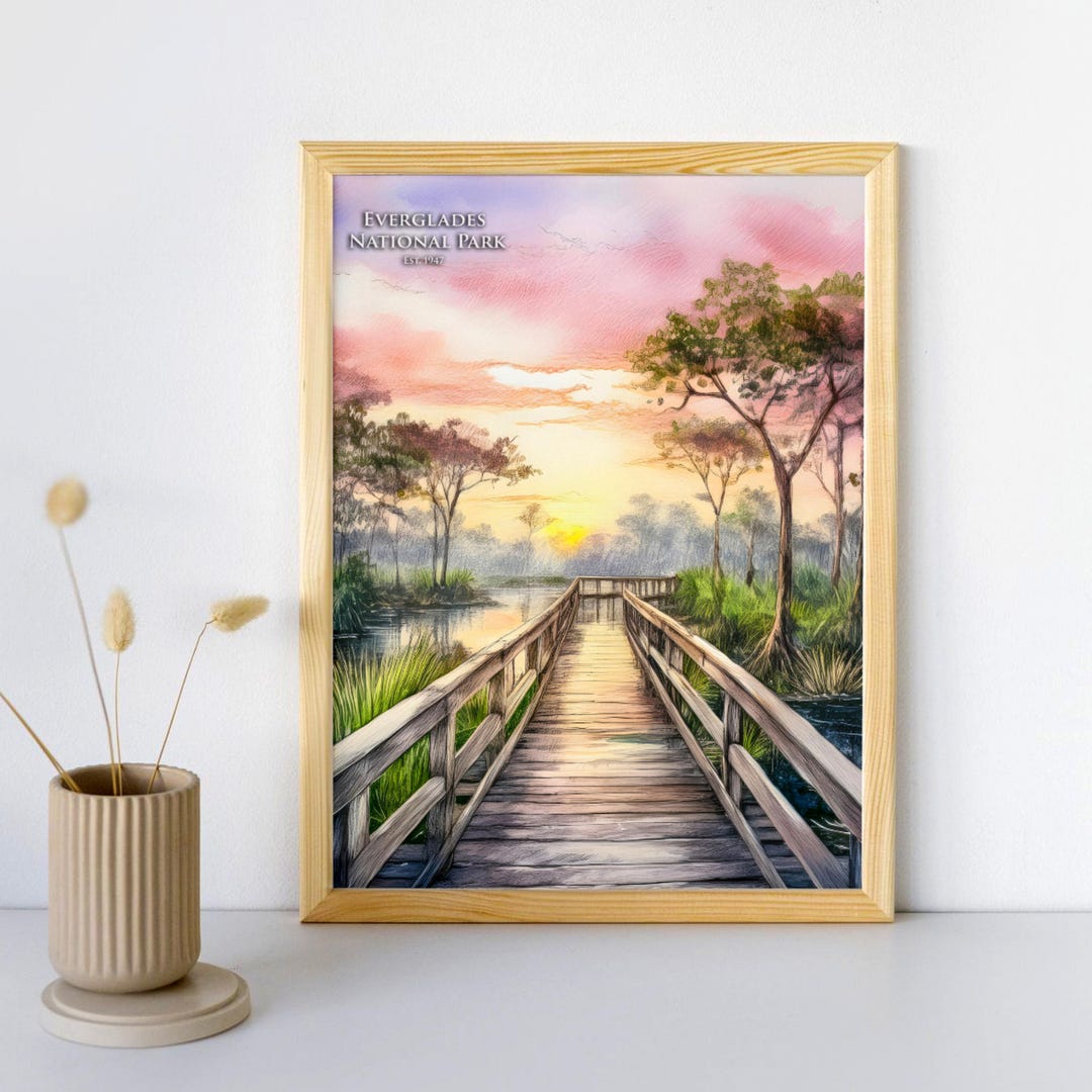 Everglades National Park Poster, Florida Art Pencil Drawing, Everglades ...