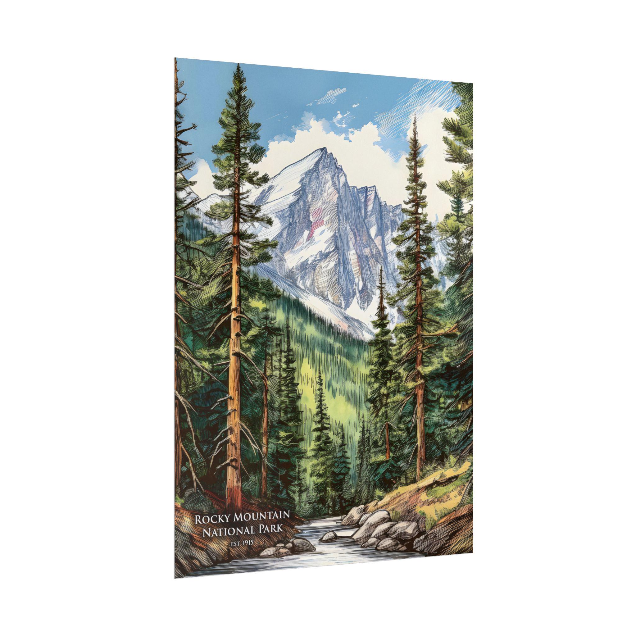 Rocky Mountain National Park Poster, Pencil Drawing, Colorado National ...