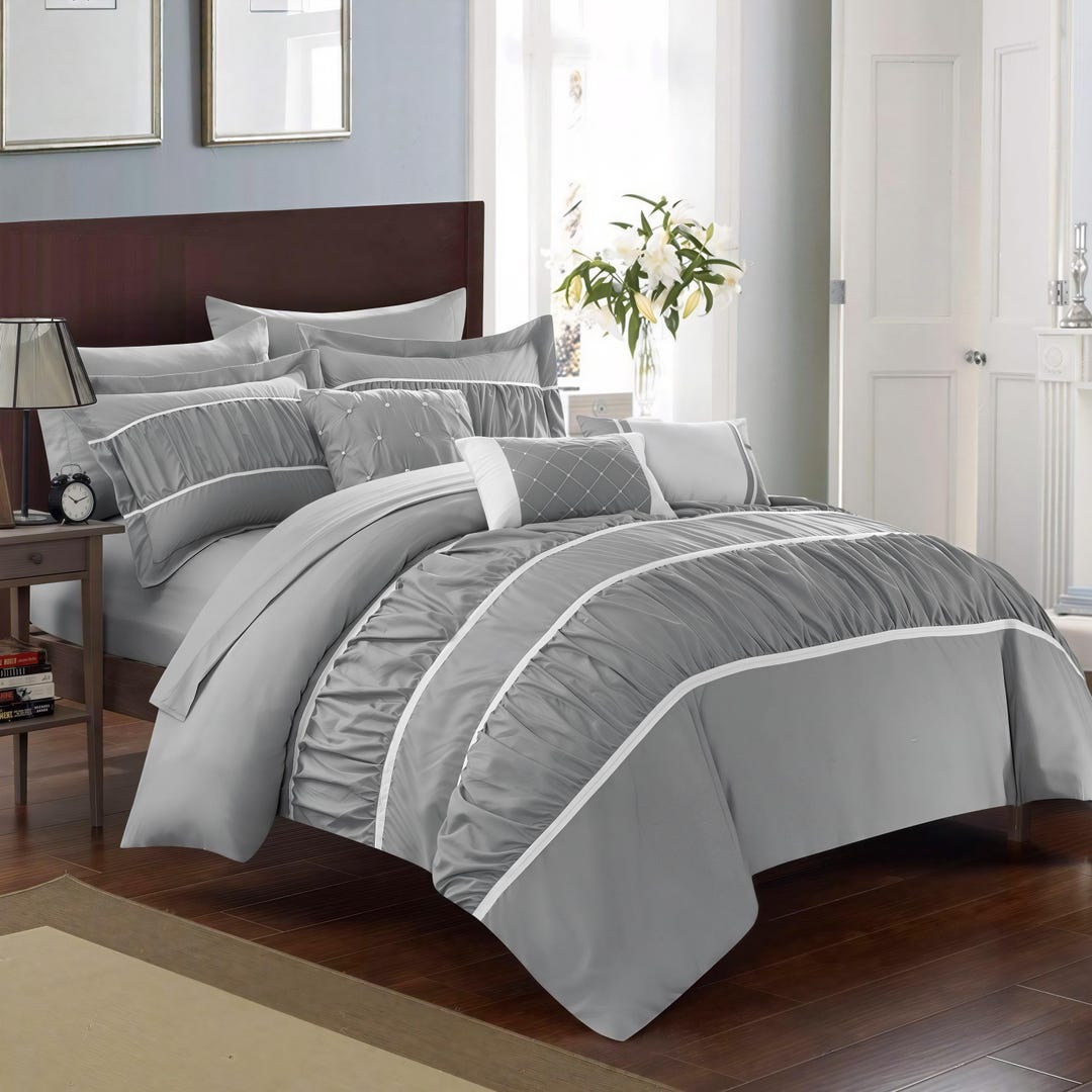 Cheryl 10 Piece Queen Pleated Grey Comforter Set - Etsy