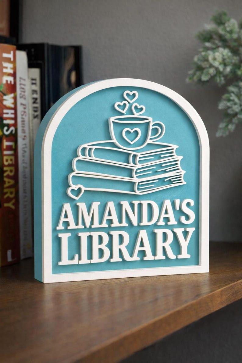 Personalized Library Sign, 3D Printed Book Nook Decor - Etsy