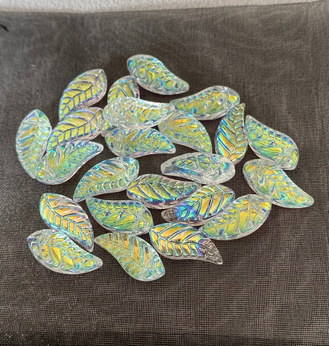 Leaf Shaped Beads Crystal Clear Glass With Coloured Sheen Appearance ...