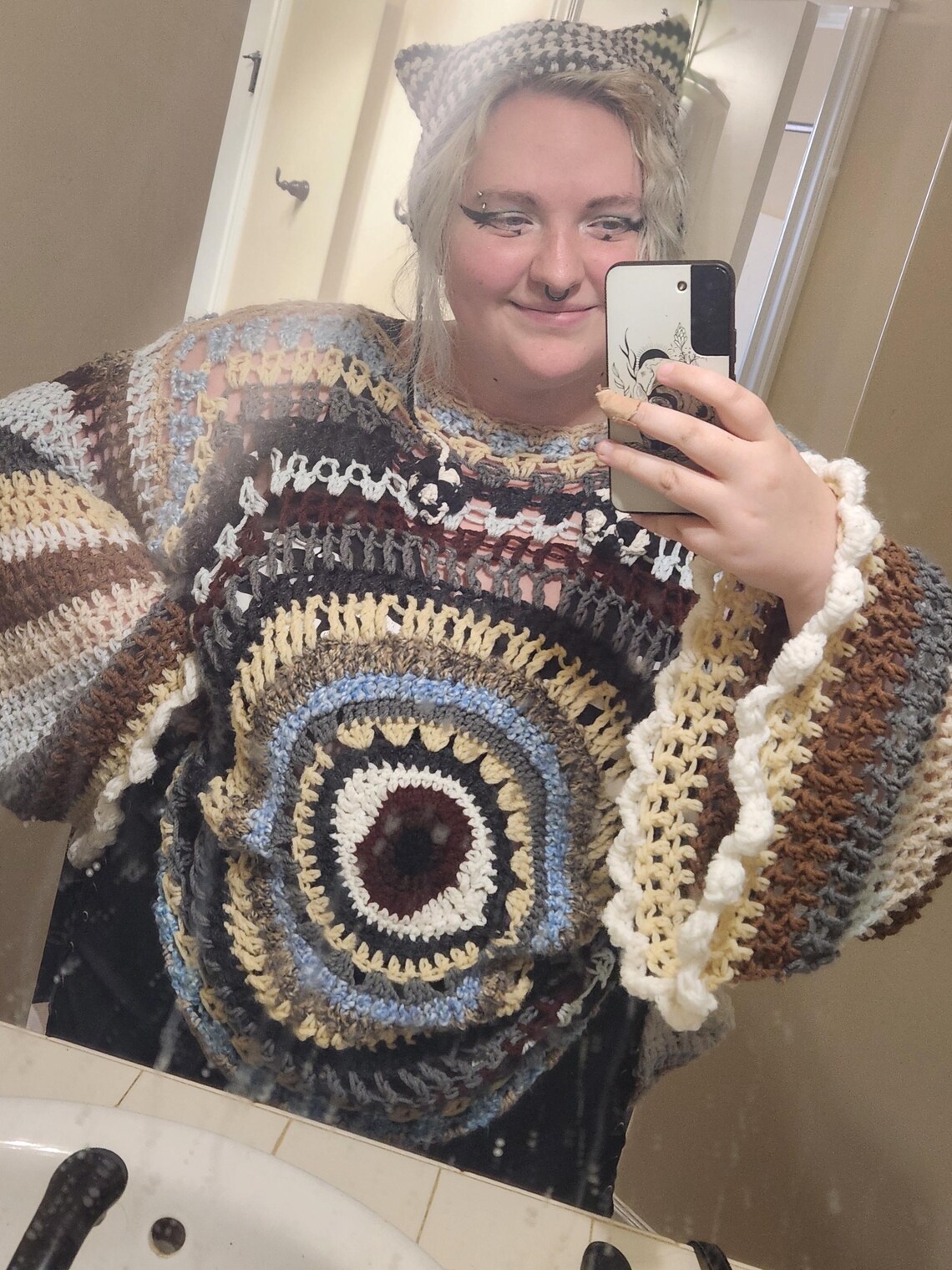 Crochet Eye Sweater (thrifted Yarn) - Etsy