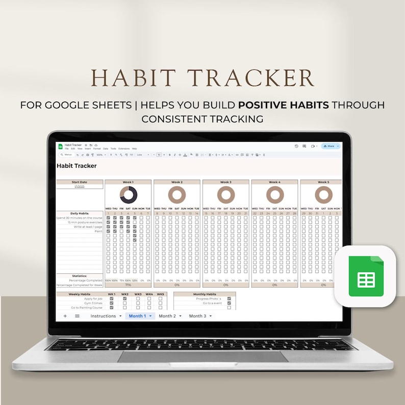 Habit Tracker Spreadsheet: Daily, Weekly, Monthly Goal Planner (google ...