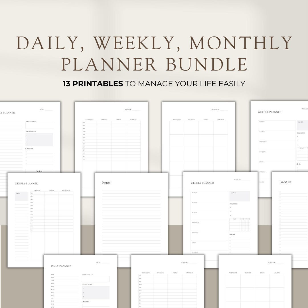 Daily Planner, Weekly Planner, Monthly Planner Printable Bundle Pack ...