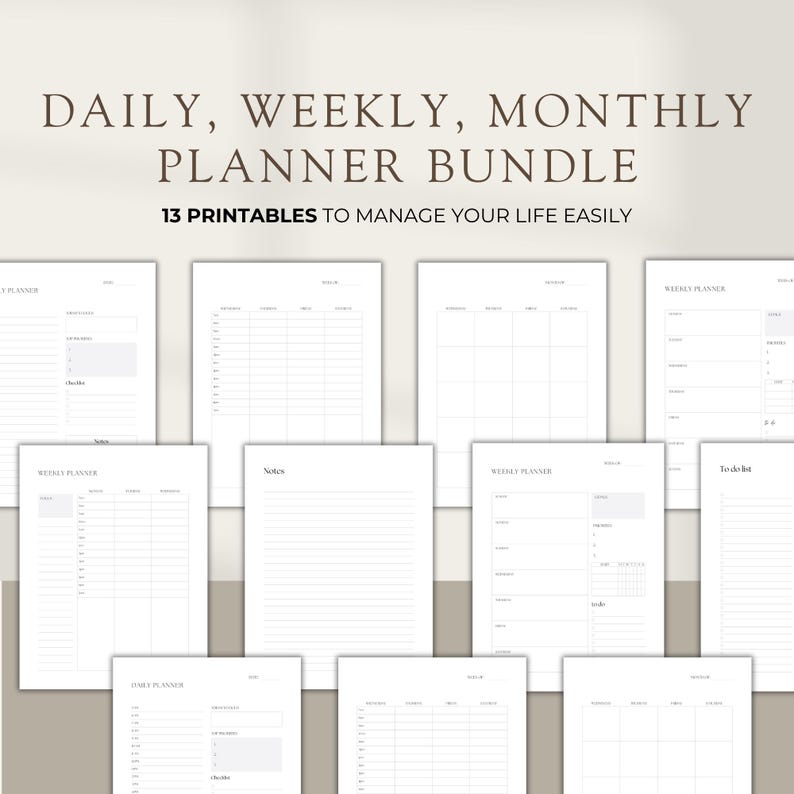 Printable Planner Bundle: Daily, Weekly, Monthly (PDF) - Etsy
