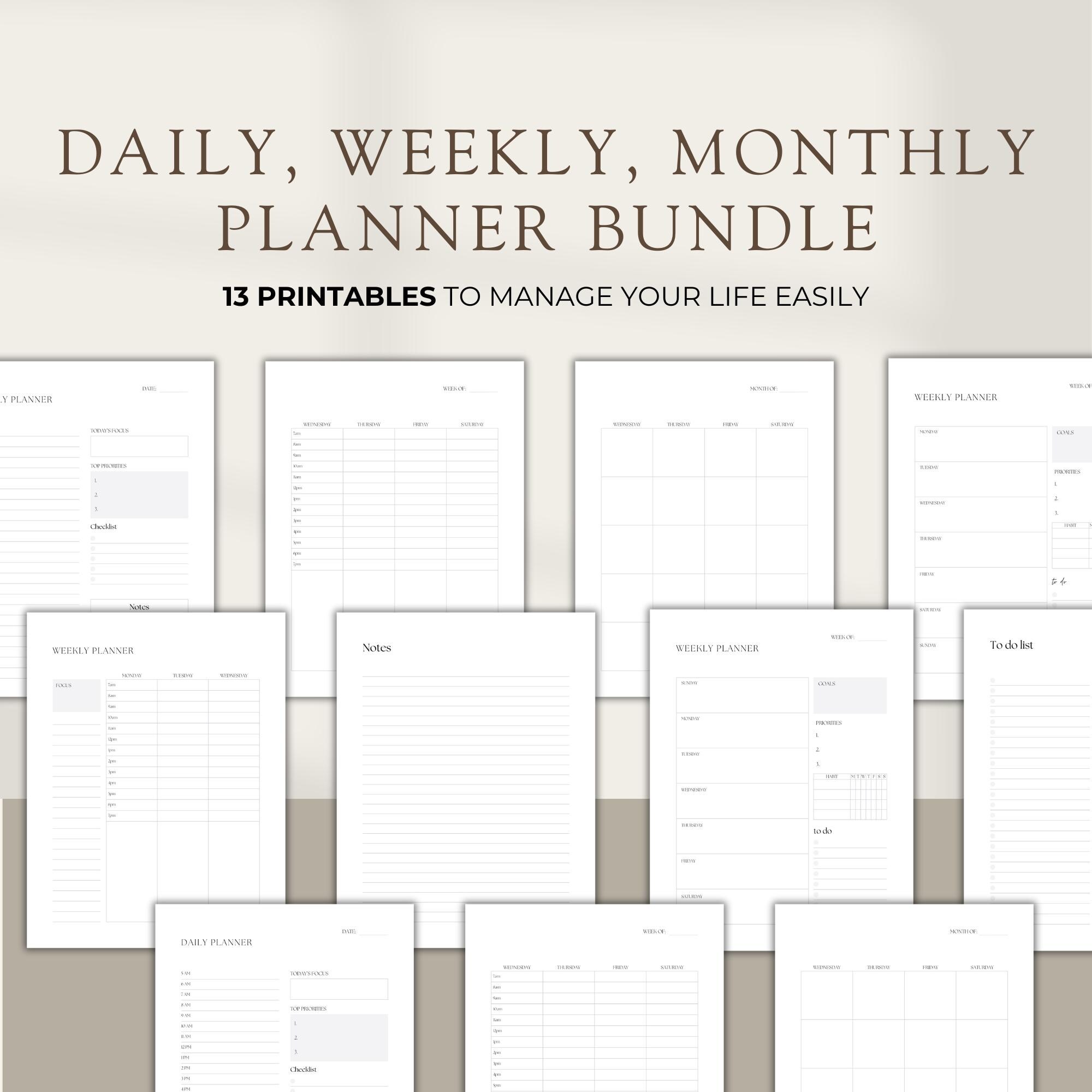 Printable Planner Bundle: Daily, Weekly, Monthly (PDF) - Etsy