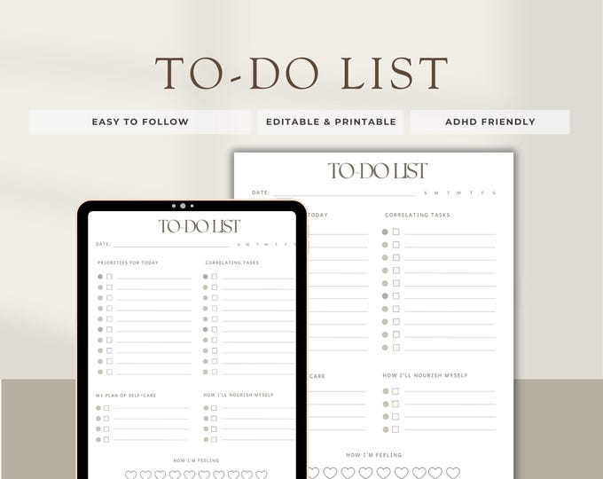 Simple To-do List Printable: Daily Task Planner (fillable PDF) - Etsy