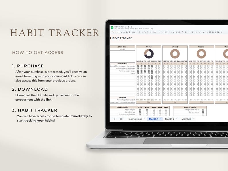 Habit Tracker Spreadsheet: Daily, Weekly, Monthly Goal Planner (google ...