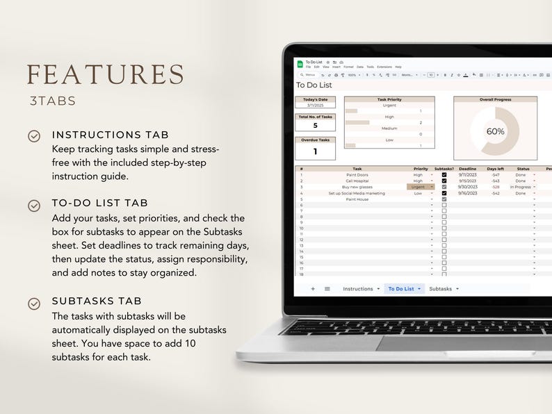 To Do List Task Tracker Template Productivity ADHD Friendly Planner ...