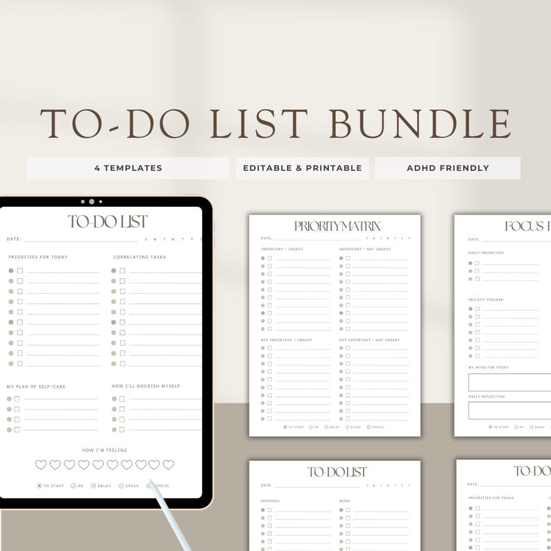 4-in-1 To-do List Bundle: Printable Daily Planner (PDF) - Etsy