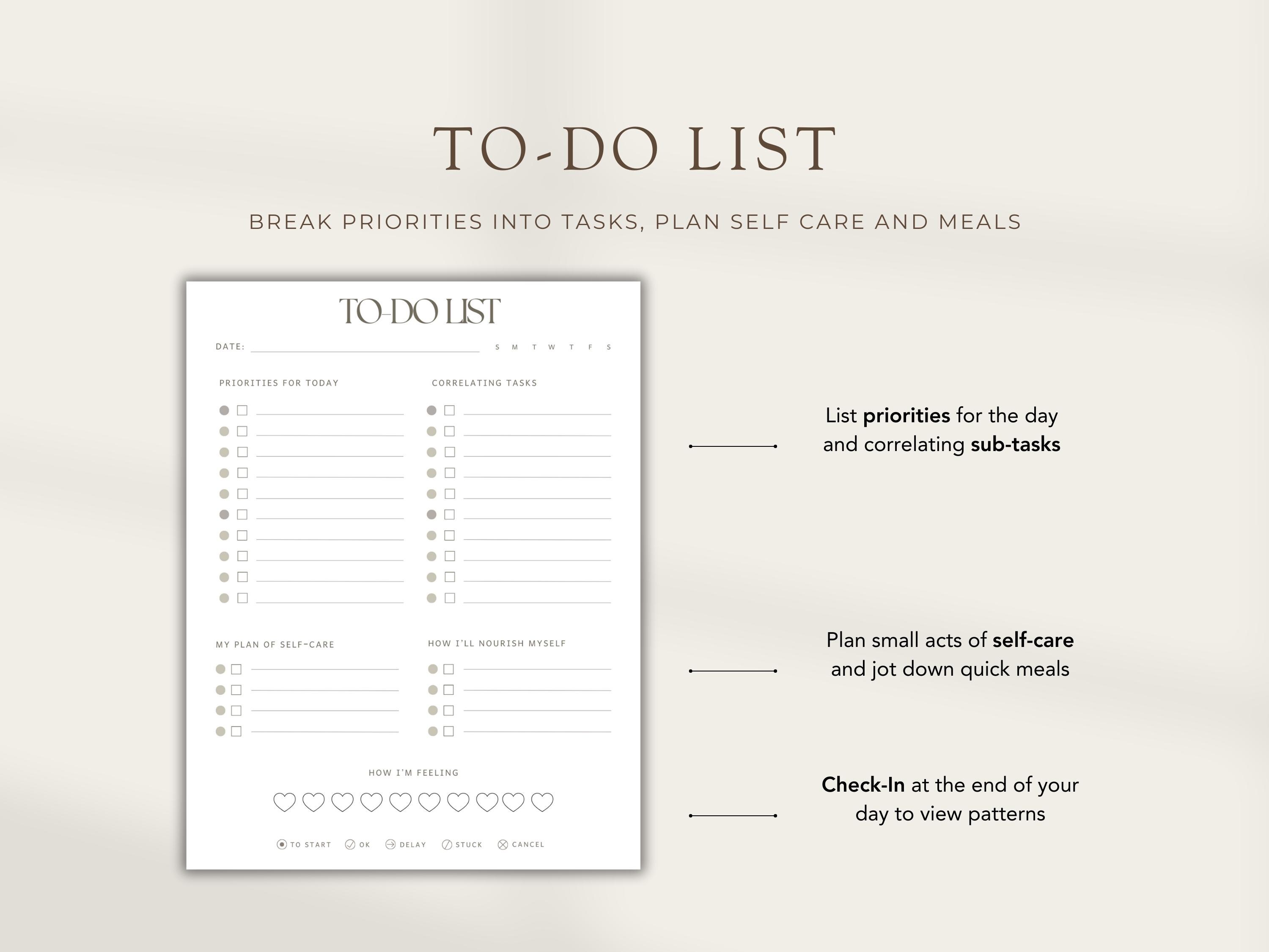 Simple To-do List Printable: Daily Task Planner (fillable PDF) - Etsy