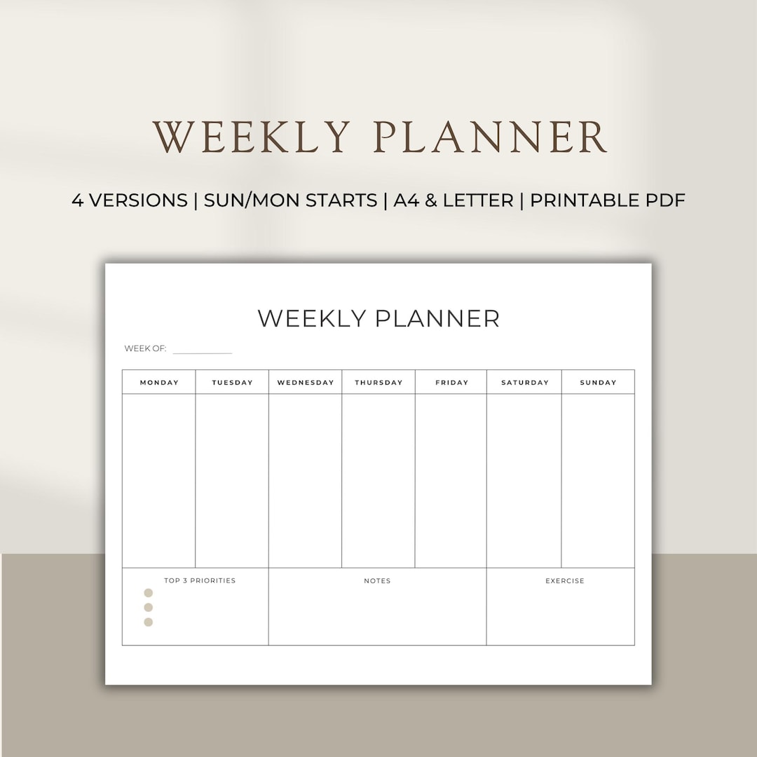 Weekly Planner Bundle Printable Minimalist Landscape Weekly Schedule ...