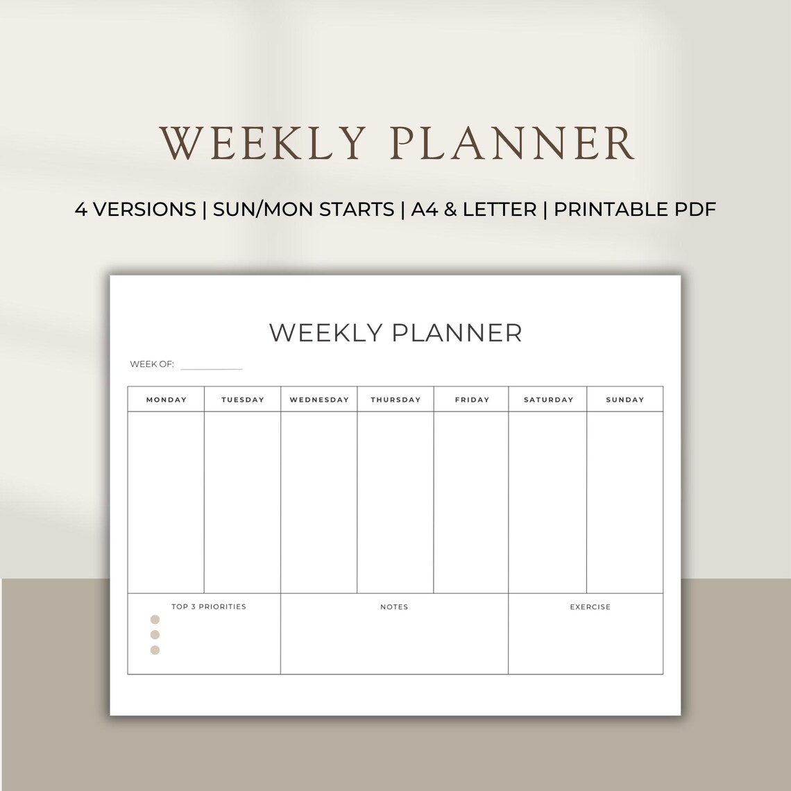 Weekly Planner Bundle Printable Minimalist Landscape Weekly Schedule ...