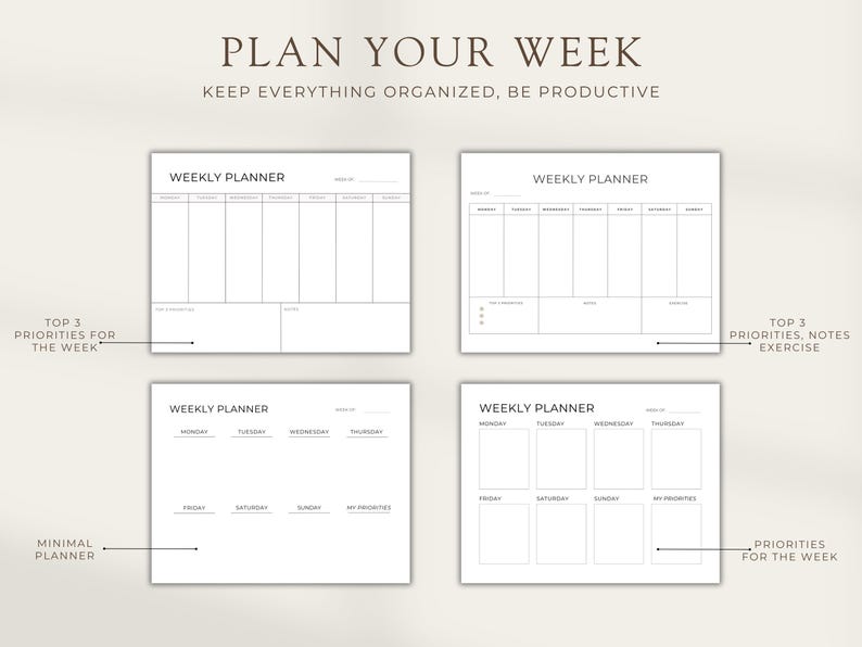 Weekly Planner Bundle Printable Minimalist Landscape Weekly Schedule ...